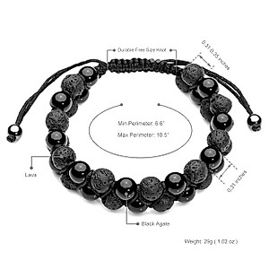 Top Plaza Men Women 8mm Lava Rock Stone Aromatherapy Essential Oil Diffuser Bracelet Braided Rope Natural Stone Yoga Beads Bracelets - Black Agate Onyx