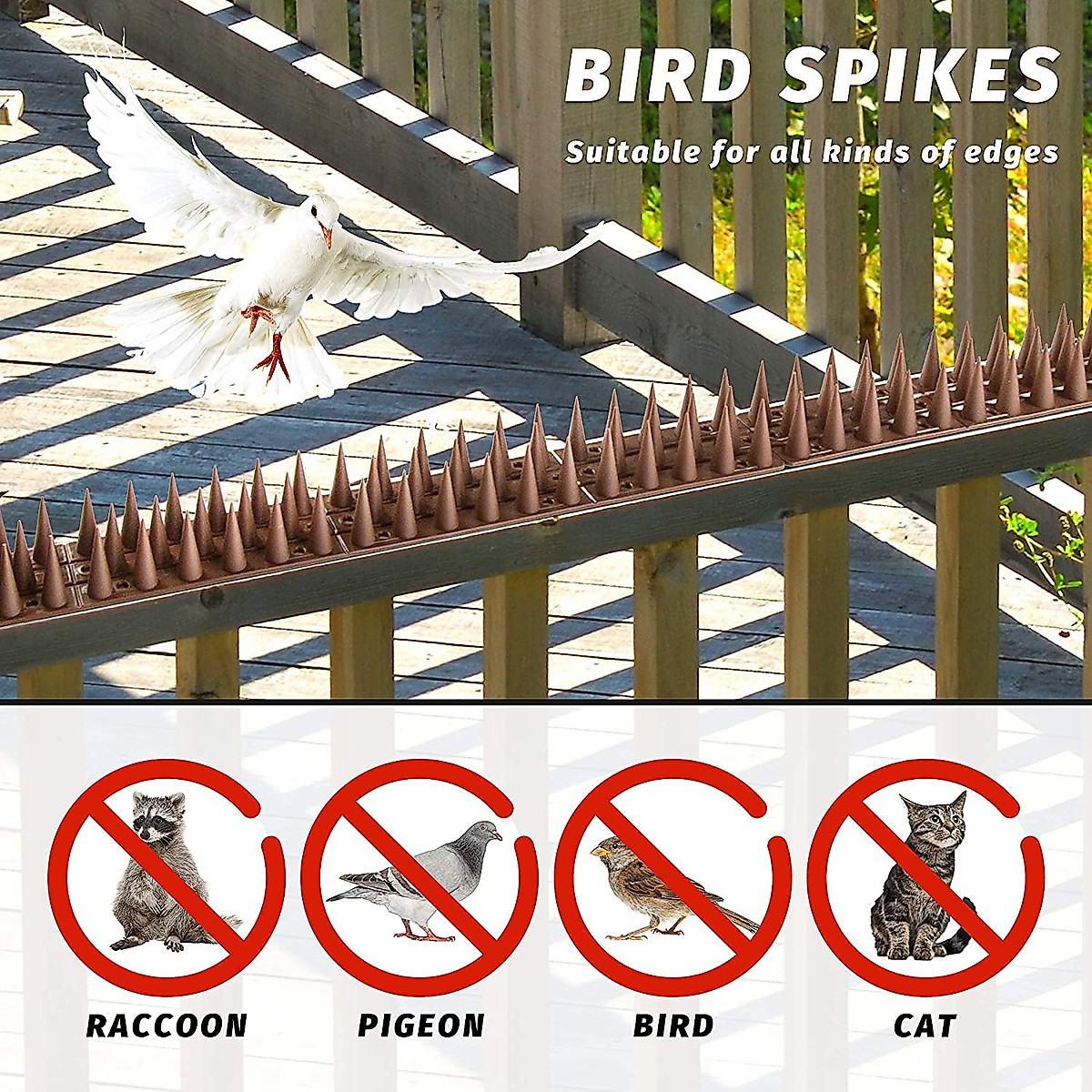 Bird Spikes, Grovind Plastic Spikes for Outdoor Bird Spike Security Bird Deterrent Spikes, Cat Raccoon Squirrel Spikes Pigeon Spikes for Fences and Roof Keep Birds Away - 12 Pack