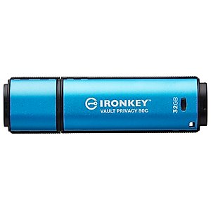 Kingston Ironkey Vault Privacy 50 USB-C 32GB Flash Drive | FIPS 197 Certified | XTS-AES 256-bit | BadUSB and Brute Force Protection | Mult-Password Option | IKVP50C/32GB