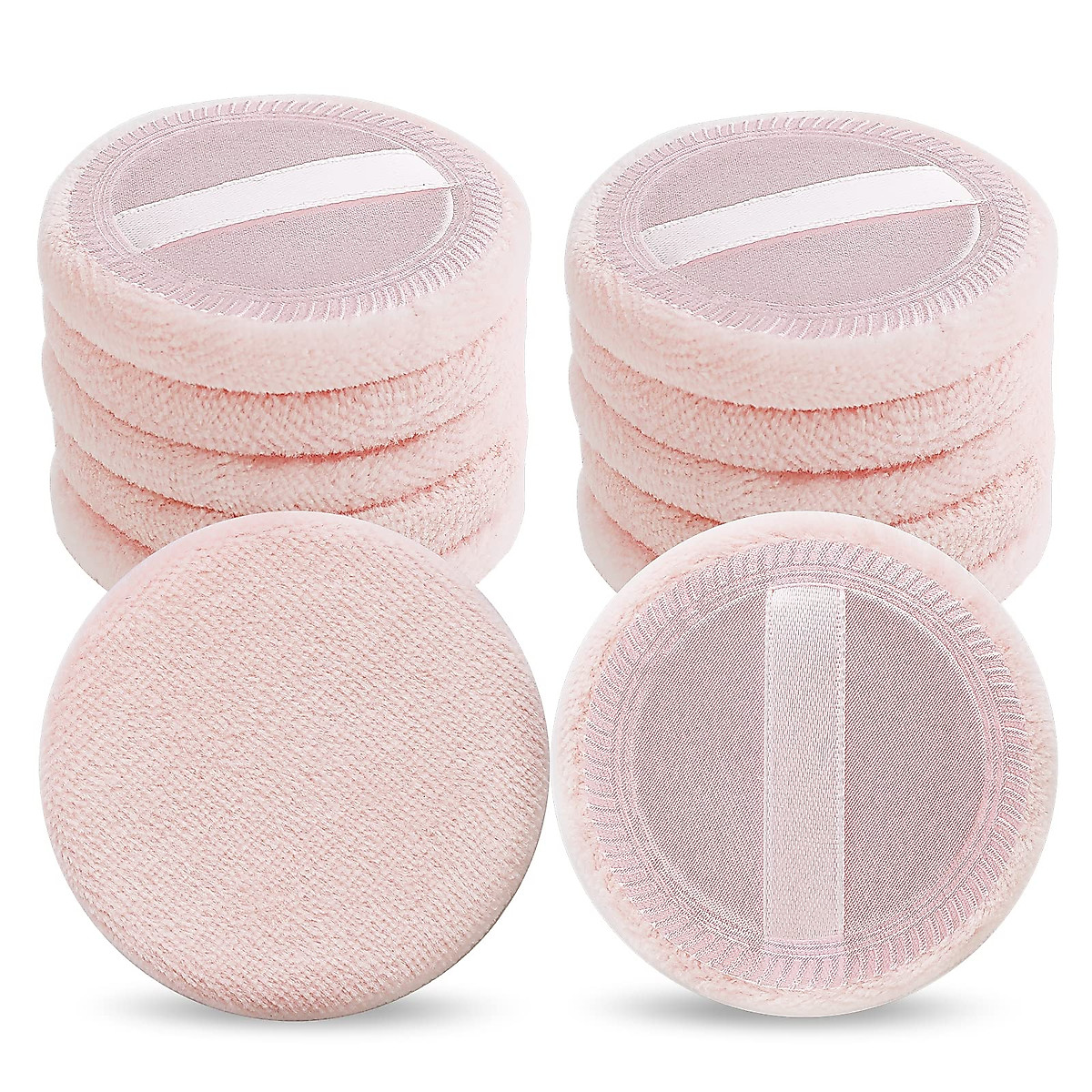 WLLHYF 12PCS Makeup Powder Puffs Pink Cotton Powder Puffs Round Powder Puff for Makeup Face Powder Velour Puffs for Loose Powder Washable(pink