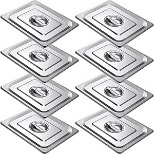 8 Pack Steam Table Pan Lids Solid Hotel Pan Covers Bulk 304 Stainless Steel Roasting Food Tray Lids with Handle for Restaurant Buffet Catering (12.8 x 10.4 Inch, 1/2 Half Size)