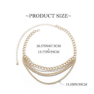 Cosydays Rhinestone Waist Chain Gold Metal Belt Layered Body Chain Crystal Belly Chain Party Sexy Body Jewelry for Women and Girls
