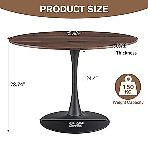 41.7" Modern Round Dining Table with Pedestal Base in Tulip Design, Mid-Century Leisure Table for Living Room Kitchen & Dining Room (Brown)