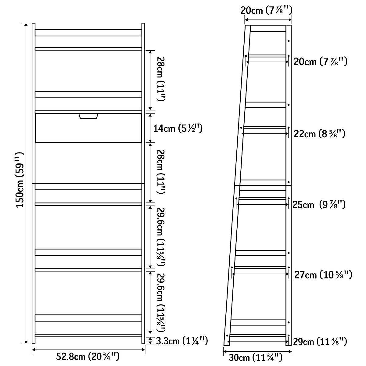 WTZ Upgraded Bookshelf with Drawers, Storage Book Shelves, 5 Tier Tall Bookcase, Modern Open Ladder Shelf for Bedroom, Living Room, Bathroom, Kids Room, Office, MC-519 (Black)