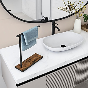 BCOZLUX Hand Towel Holder, Countertop Hand Towel Stand for Bathroom and Kitchen, Counter Towel Racks (Rustic Brown-Square Base-L Shape-Long)