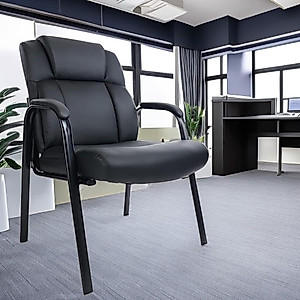 CLATINA Big and Tall Office Chair 400lbs Leather Reception Chair with Bonded Padded Armrest Wide Seat Desk Chair No Wheels for Reception Conference Waiting Room Side Office Home Black