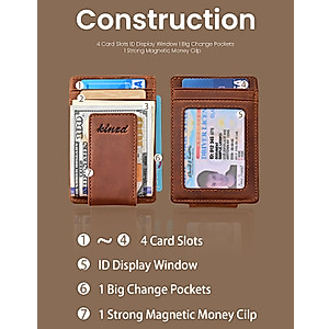 Money Clip, Front Pocket Wallet, Leather RFID Blocking Strong Magnet thin Wallet (one size,Khaki (Id Window Crazy Horse Leather))