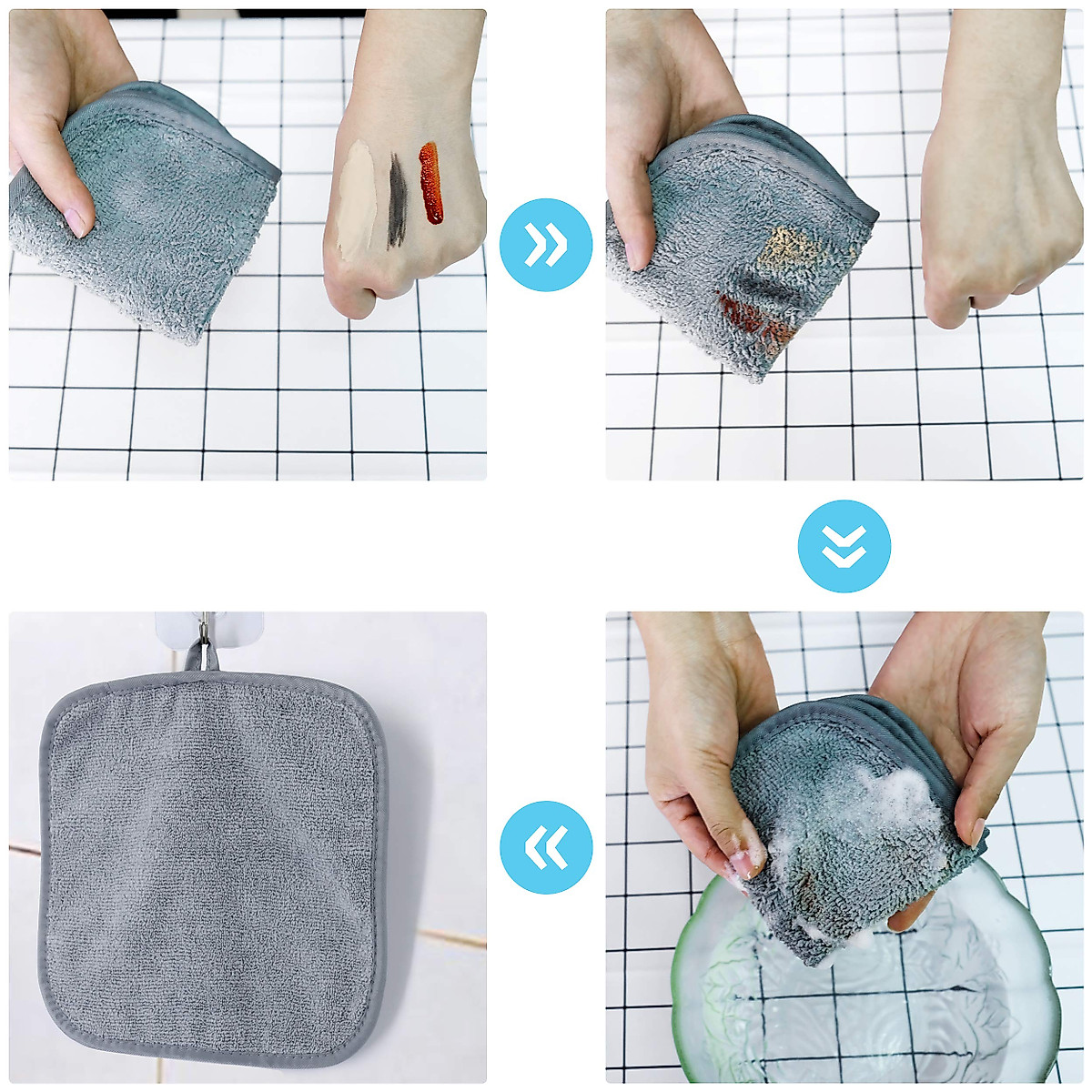 Polyte Premium Hypoallergenic Microfiber Makeup Remover and Facial Cleansing Cloth, 8 x 8 in, 6 Pack (Gray)