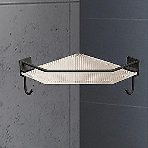 Keebgyy Corner Shower Caddy, Shower Storage Rack, Corner Shower Caddy Bathroom Shower Organizer Acrylic Shower Shelf No Drilling Large Capacity for Bathroom Dorm Kitchen(Black Single Layer with Hook)