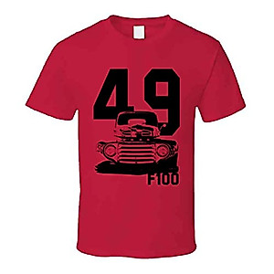 1949 F100 Grill View with Year and Model Name White T Shirt XL Red