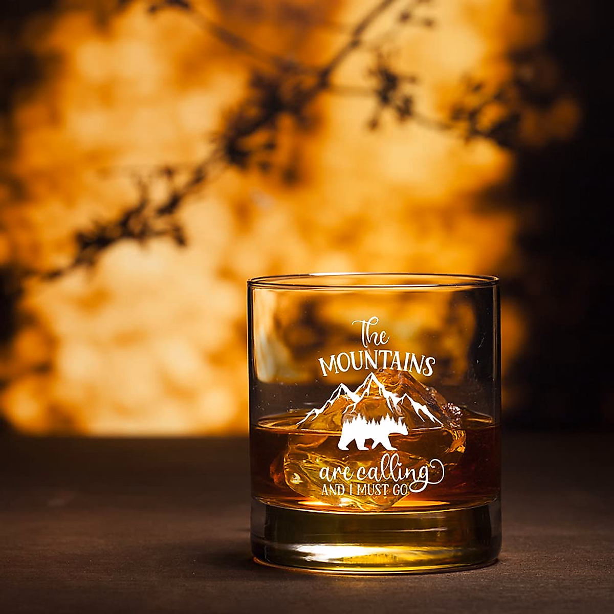 Perfectinsoy The Mountains Are Calling And I Must Go Whiskey Glass with Gift Box, Unique Gift Idea for Outdoor Mountaineering Enthusiasts, Birthday Gift Idea for Him, Dad, Grandpa, Uncle, Husband
