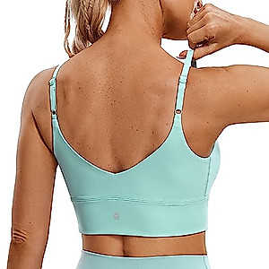 CRZ YOGA Adjustable Longline Sports Bra for Women - V Back Wireless Workout Padded Yoga Camisole Cropped Tank Tops Oasis Medium
