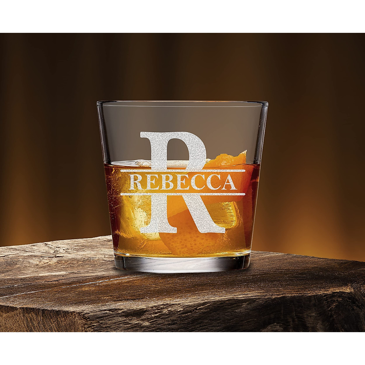 TEEAMORE Personalized Rocks Old Fashioned Cocktail Glass Add Your Name Initial Etched Whiskey Glasses Housewarming Gift 9oz