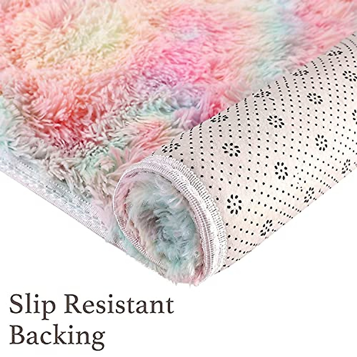 VUDECO 5x8 Large Fluffy Rainbow Rug Colorful Rug for Kids Rug Playroom Bedroom Rugs for Girls Bedroom Area Rug Living Room Rug Rainbow Carpet for Kids Girls Room Fuzzy Rug Large Fur Pink Rug Bedroom