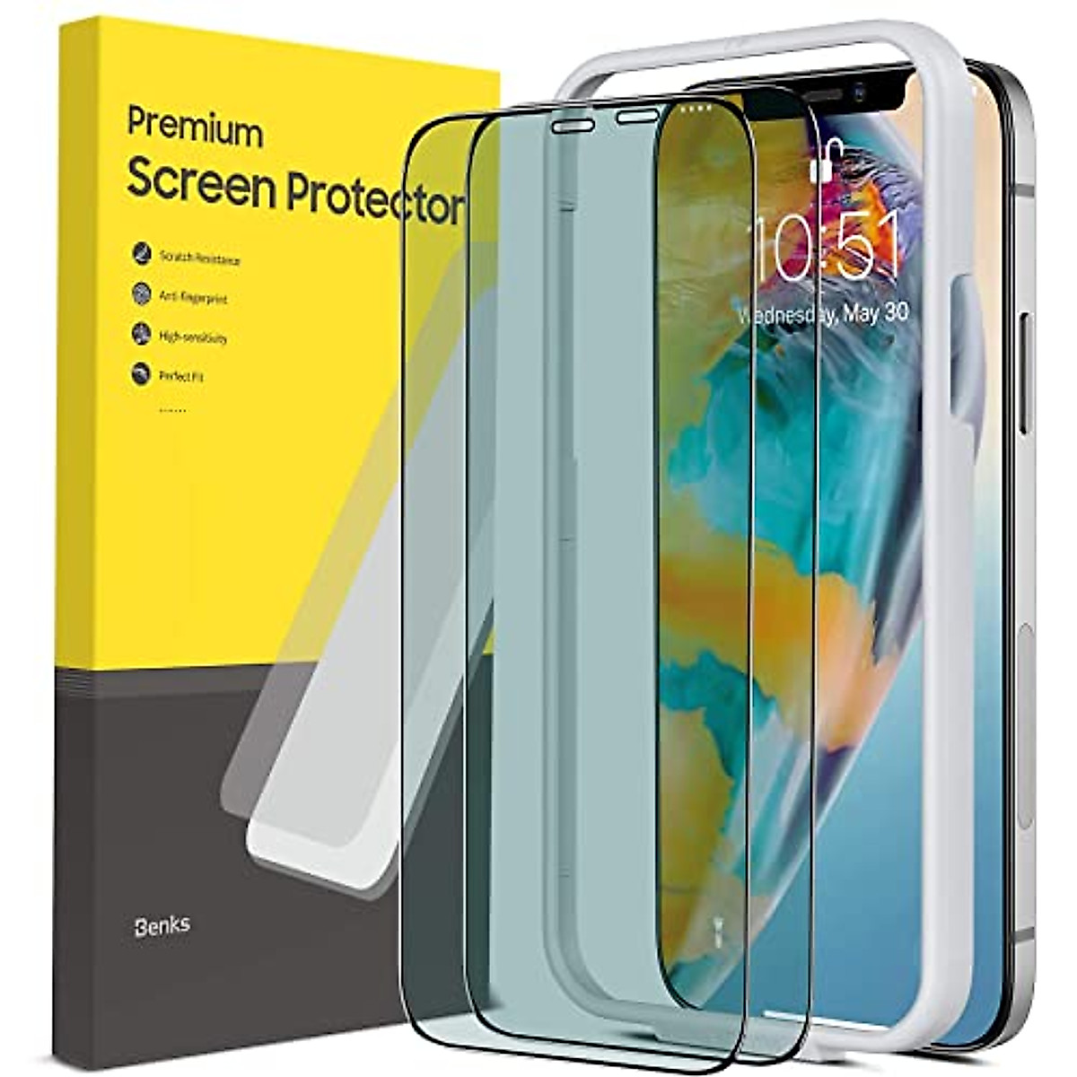 BENKS [2 Pack Compatible With iPhone 12 / iPhone 12 Pro Screen Protector Anti Blue Light, HD Clear Eye Protection Tempered Glass 9H hardness Full Coverage Protective Film design for iPhone 2020, 6.1”