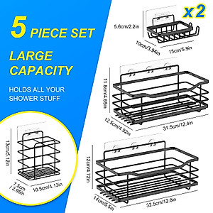 BCHWAY FAMILY Shower Caddy 5 Pack, Adhesive Shower Organizer for Bathroom Storage and Home Decor Kitchen No Drilling, Rustproof Stainless Steel Bathroom Organizer, Shower Shelves for Inside