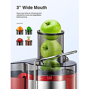 Juicer Machine, 500W Centrifugal Juicer Extractor with Wide Mouth 3” Feed Chute for Fruit Vegetable, Easy to Clean, Stainless Steel, BPA-free (Red)