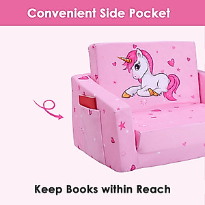 decalsweet Kids Couch Foldable Kids Sofa 2 in 1 Children Convertible Sofas to Lounger Fold Out Toddlers Sofa Bed for Playroom Bedroom Living Rooms Boys and Girls
