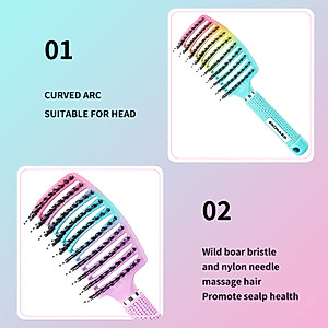 2 Pack Detangling Brush Getting Knots Out without Pain Adds Shine and Makes Hair Smooth,Detangler Boar Bristle Hair Brush for Adult & Kids Wet or Dry Hair(Green&Pink)