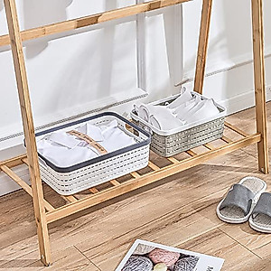 SOUJOY 6 Pack Storage Basket Tray, Plastic Office Organizer Tray with Handles, 11''L x 8.7''W x 4.3''H Weave Classroom Storage Bins for School, Cabinet, Pantry, Drawer, Bedroom