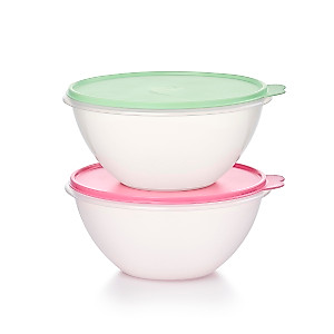 Tupperware Heritage Wonderlier 10.5 Cup Food Storage Bowl Set of 2 in Vintage Colors- Dishwasher Safe & BPA Free - (2 Containers + 2 Lids)