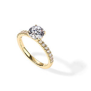 PAVOI 14K Gold Plated Round Cut Solitare Cubic Zirconia Engagement Ring for Women | Fake Wedding Ring for Women | Fake Engagement Ring | Promise Ring