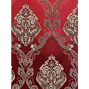 54" Renaissance Jacquard Drapery Upholstery Damask Stripe Diamond Fabric | Sold by The Yard (Damask RED)
