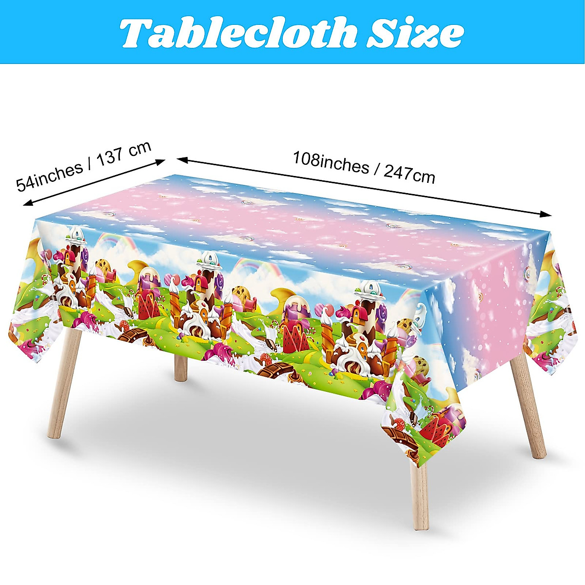 87 Pcs Candyland Themed Party Decorations, Candyland Lollipop Tablecloth and Lollipop Themed Backdrop with Balloon Garland Kit Christmas Candy Party Supplies for Christmas Halloween Party Supplies