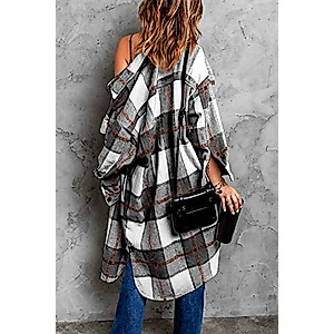 PRETTYGARDEN Women's 2023 Plaid Shacket Jacket Long Sleeve Button Down Shirts Fashion Winter Wool Coats (Black,Small)