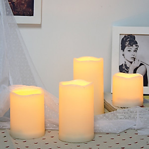 4 Pack LED Flameless Pillar Candles Waterproof Outdoor Battery Operated Candle Set with Cycling 24 Hours Timer Function for Lantern Home Garden Wedding Party Christmas Halloween Decoration 3x3 inches