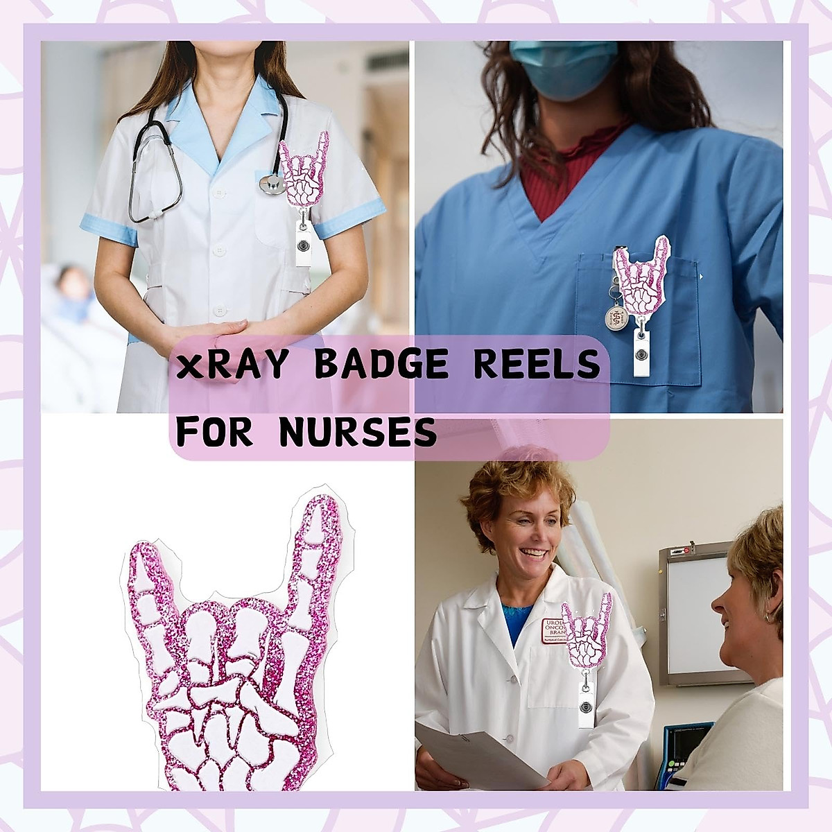 Radiology Xray Badge Reel Halloween Nurse Retractable Badge Clip Pink Skull Hand Badge Holder Funny for Student RN CNA ER Hospital Worker Gifts Radiology Tech Student Essentials