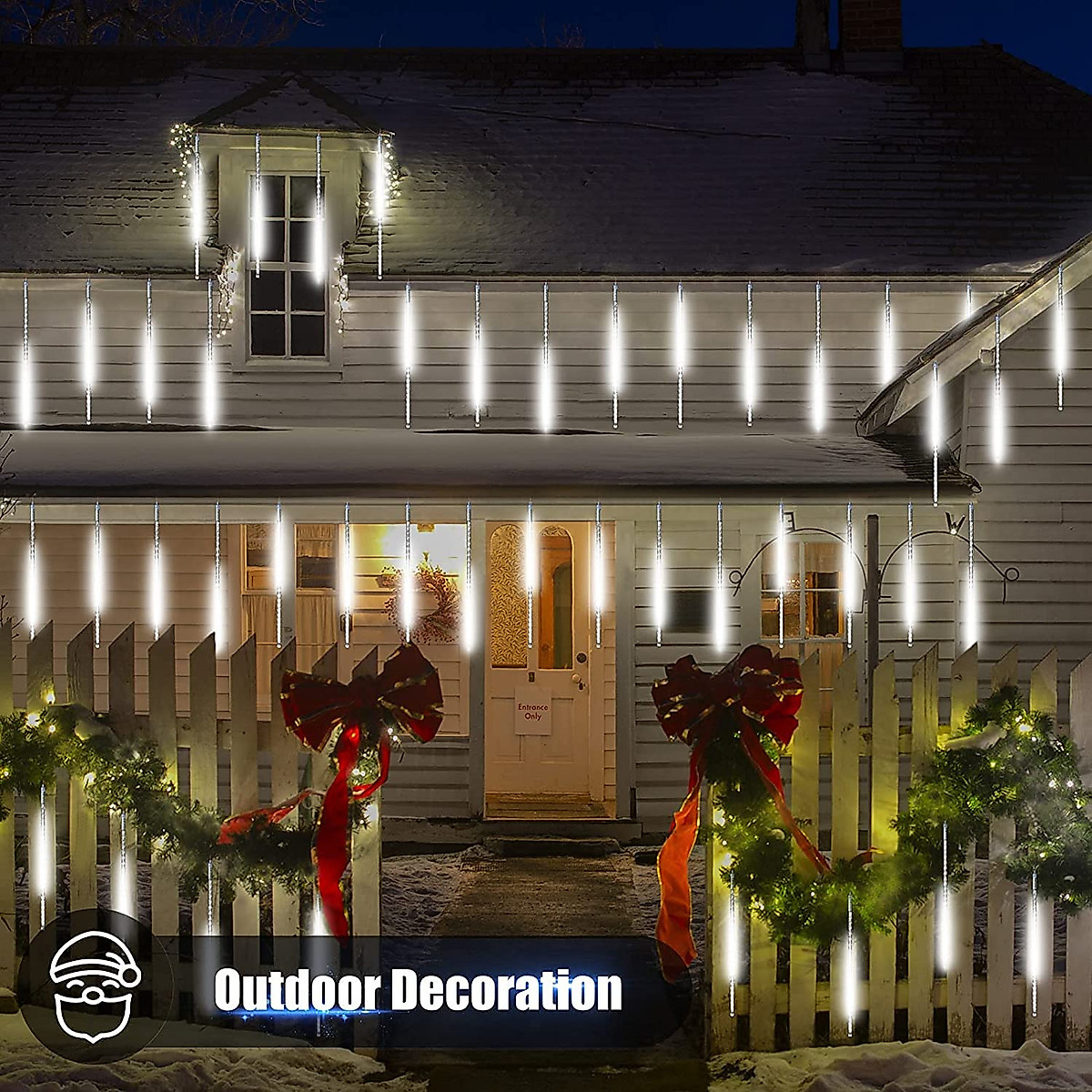 LED Christmas Lights, LED Meteor Shower Rain Lights White 8 Tubes 192 LEDs Waterproof Snow Falling Raindrop Icicle Garden Light for Christmas Tree Halloween Decoration Holiday Party Wedding (White)