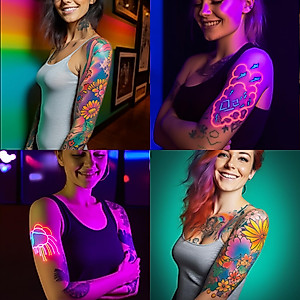 SUSIKEKI Temporary Tattoo Markers for Skin, 15 Colors Tattoo Pen + 50 Paint Stencils + 43 Tattoos Stickers, Glitter & Matte & Neon Glow Body Marker Set, Removable Fake Tattoos Kit for Teens and Adult