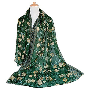 GERINLY Lightweight Scarves Fashion Flowers Print Shawl Wrap Scarf For Women Forest Green Accessory for Beach Boho Scarf (Green)