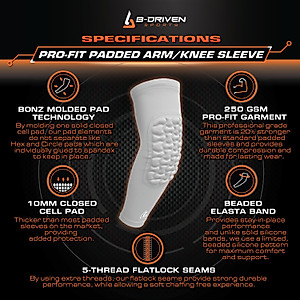 Padded Sports Arm Compression Sleeve for Men, Women - Arm Sleeve Elbow Pads - Football, Baseball, Basketball - 1 Pair