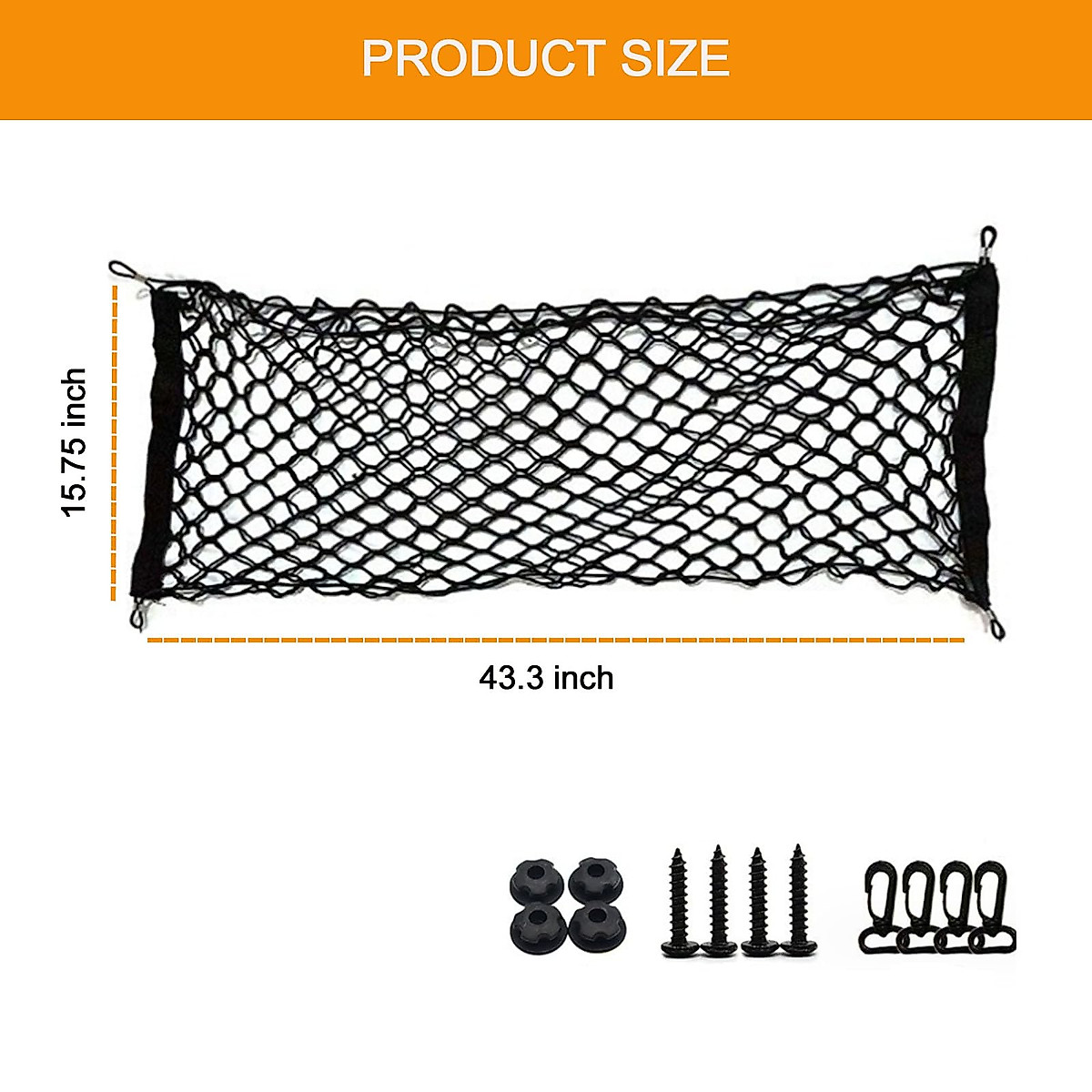 QODOLSI 1 PC Car Trunk Luggage Net, 3.6Ft x 1.3Ft Adjustable Elastic Truck Cargo Storage Net with Installation Tool, Universal Vehicle Organizer Accessories for SUVs Cars RVs Trailer (Black)