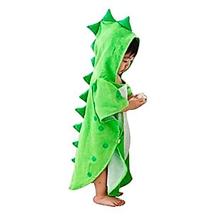 Maleroads Soft Cotton Baby Bath Towel Beach Towel Bathrobe for Kids 0-4 Years (Green Dinosaur, 21.545inch)