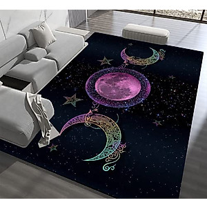 Galaxy Triple Moon Goddess Wiccan Pagan Witch Decor Non-Slip Mats Soft Luxury Rug Floor Carpet for Living Room Indoor Gothic Decor Goth Decor 5'x7'