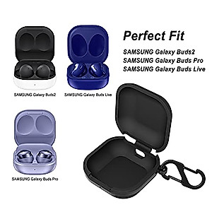 Geiomoo Silicone Carrying Case Compatible with Galaxy Buds2, Galaxy Buds Pro, Galaxy Buds Live, Portable Scratch Shock Resistant Cover with Carabiner (Black)