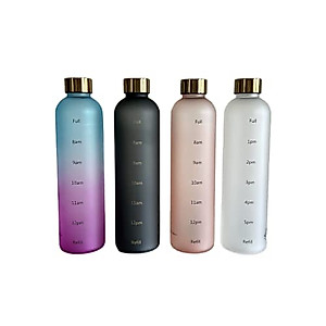 Water Bottle with Time Marker, 32oz 1 Liter, BPA Free Frosted Plastic, Reusable Water Bottle, Leakproof (Blush-Pink)