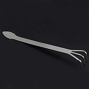 Gardening Rake, 2 in 1 Stainless Steel 3-Prong Loosen Soil Bonsai Tree Gardening Tool Root Rake and Spatula Patio Lawn Garden