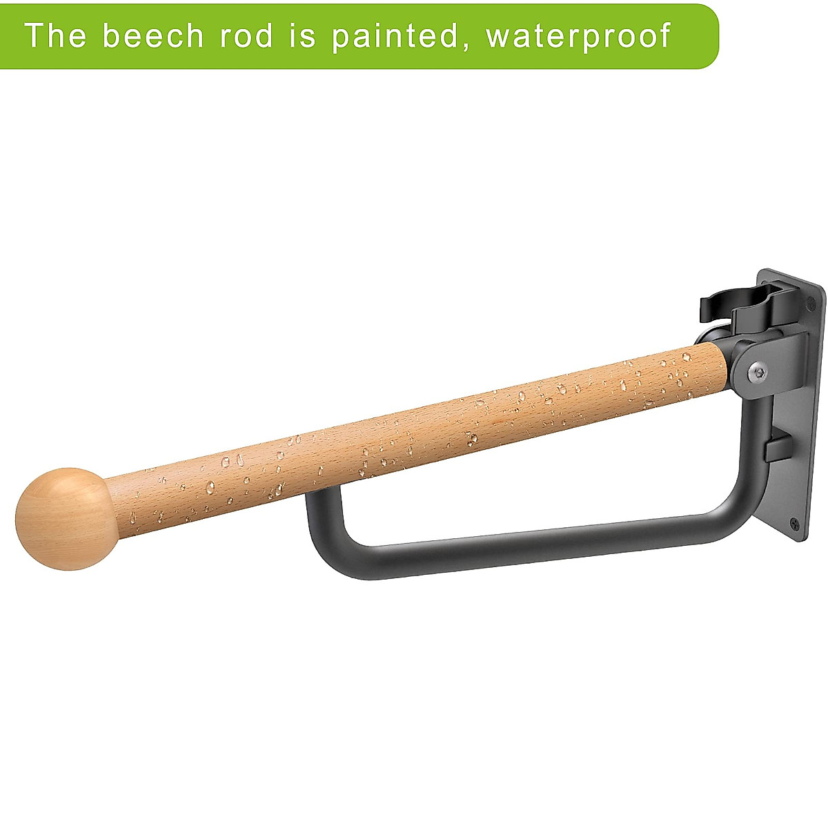 Dolibest 24 Inch Toilet Safety Bar, Foldable Toilet Grab Bar, Wall Mounted Wooden Handicap Grab Bar for Bathroom. Non-Slip and Waterproof Comfty Grip Bar for Disabled Elderly Pregnant, 1PCS