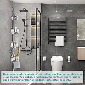 WPT Grey Shower Caddy Tension Pole for Bathroom, Stainless Steel Corner Shower Caddy Organizer Stand for Bathtub Shampoo Storage, 4 Tier Adjustable Shelves, 28.7 to 104.7 Inches