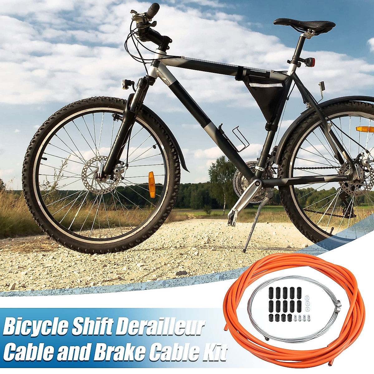 X AUTOHAUX 1 Set Universal Bicycle Shift Derailleur Cable and Brake Cable Kit for Bicycle Mountain Road Bike Orange