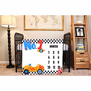 LUCKBTY Racing Car Milestone Blanket, Growth Chart Blanket for Baby Boy and Girl, Memory Blanket for Baby Shower, Month and Age Blanket, Photography Backdrop Photo Prop 48"x40" BTZDLU129