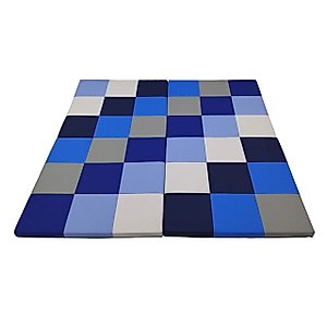 FDP Softscape Space Saver 4-Section Folding Activity Mat for Infants and Toddlers, Tummy Time for Babies, Soft Foam Colorful Play - Navy/Powder Blue