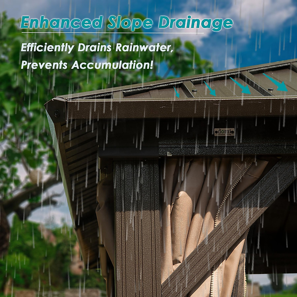 Domi 12' x 18' Hardtop Gazebo Permanent Metal Gazebo with Galvanized Steel Double Roof, Curtains and Netting for Party, Wedding, Outdoor Dining, Patio, Backyard, Brown