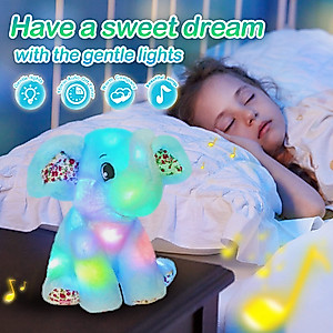 BSTAOFY 12‘’ Musical Light Up Elephant Plush Toy Floppy LED Stuffed Animals Lullabies Nightlight Bedtime for Kids Birthday Valentines for Toddlers, Blue