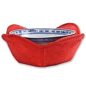 MEMQUQ Microwave Bowl Huggers Holders for Hot Food Set of 4, Protect Your Hands from Heat, Safe Holder and Bowl Cozy, Multipurpose Hot Heat Proof Plate Holder (Red, Green, Yellow, Blue, 4-Piece Set)