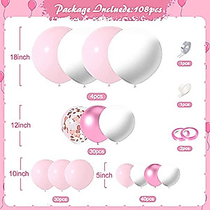 Pink White Balloons Garland Arch Kit, Pastel Pink Balloons Metallic Pink Confetti Rose Gold Birthday Party Balloons for Baby Shower,Birthday,Bridal,Anniversary Party,Wedding